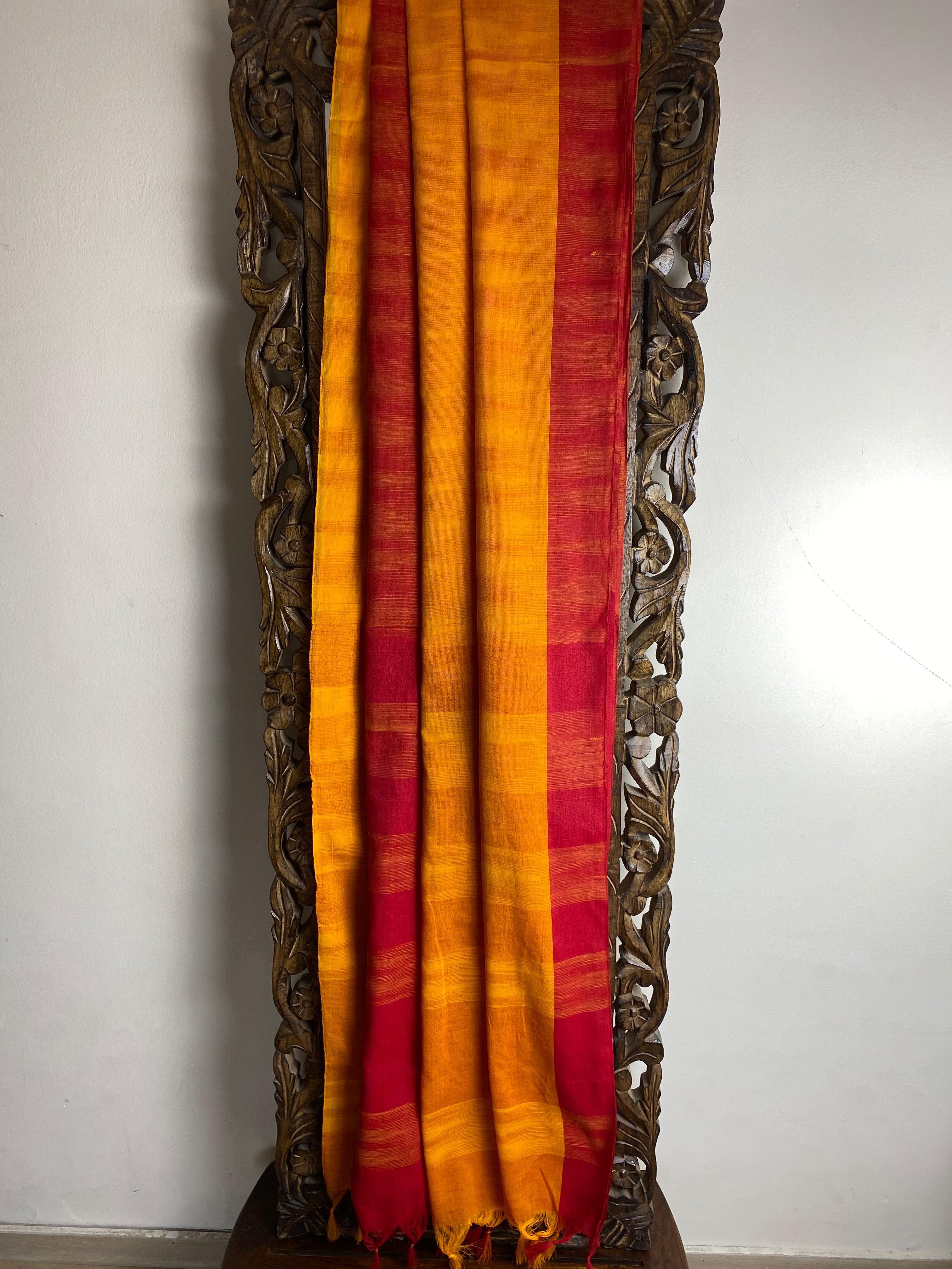 Rang collection-Orange and Red handwoven saree – Hunarbagh